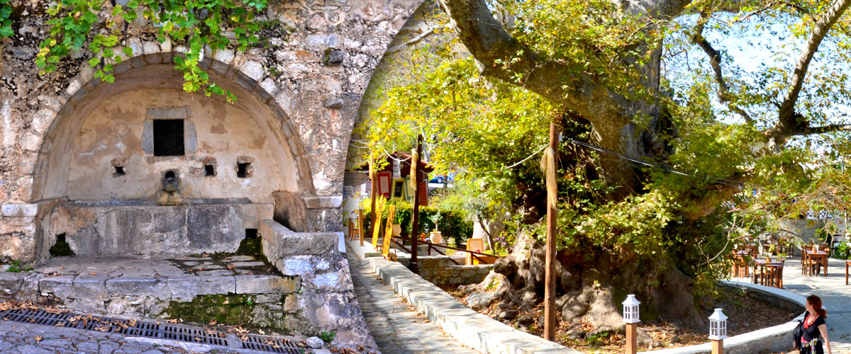 Krasi Village ancient plane tree, traditional village near Malia